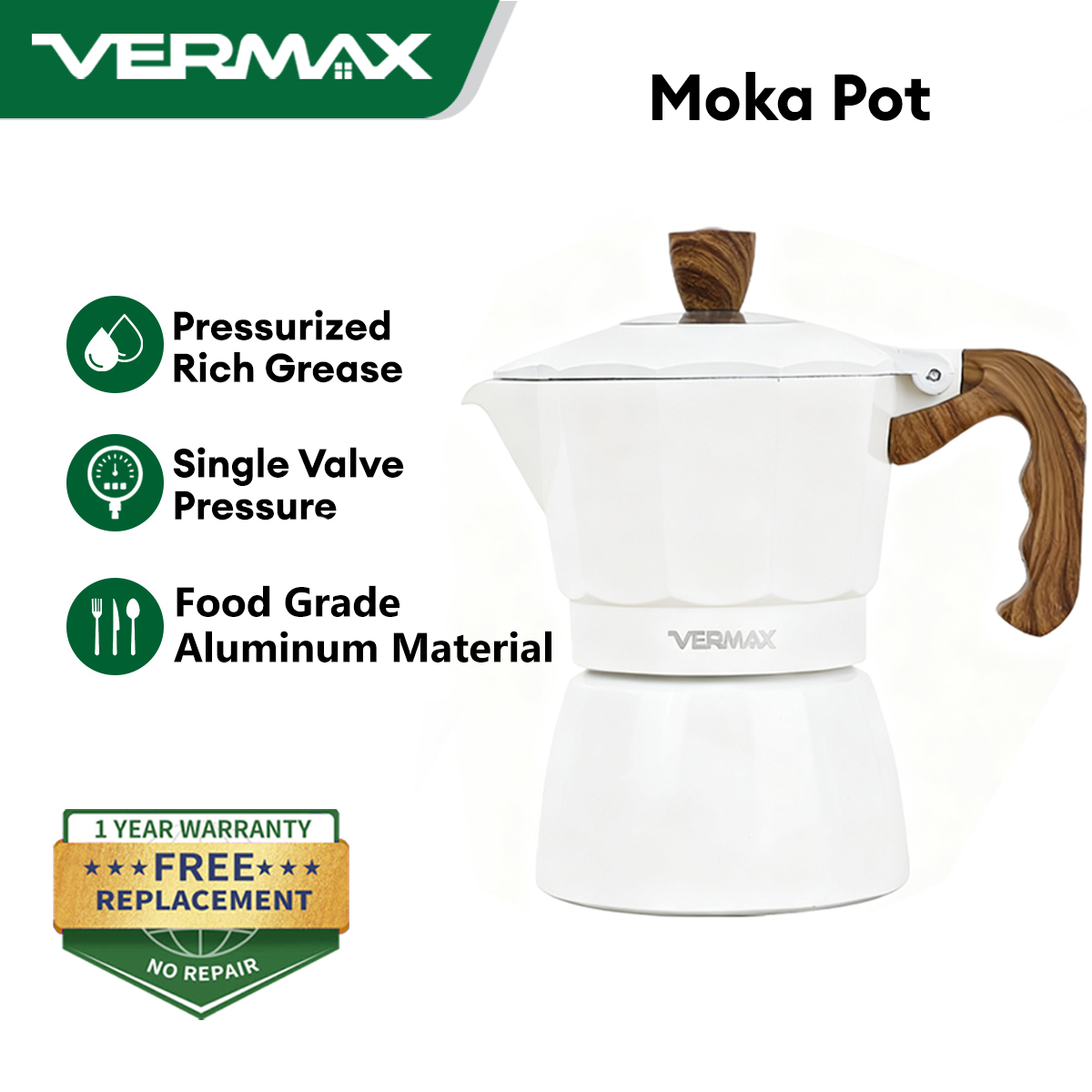 Vermax Moka Pot Coffee Maker Aluminum Food Grade High-Pressure ...