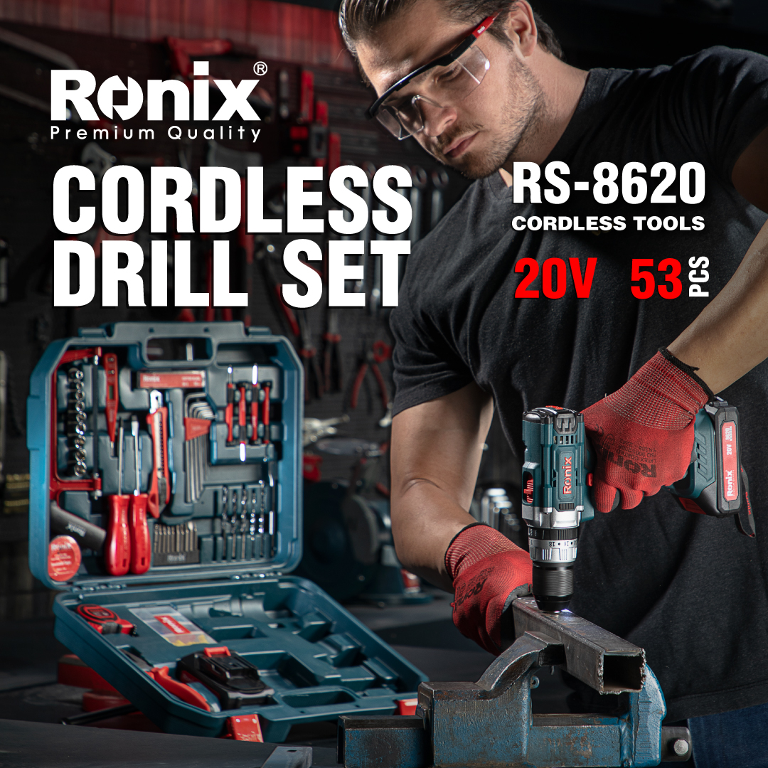 RONIX RS-8620 Cordless Drill Kit 53 Pieces Accessories | 20V Cordless ...