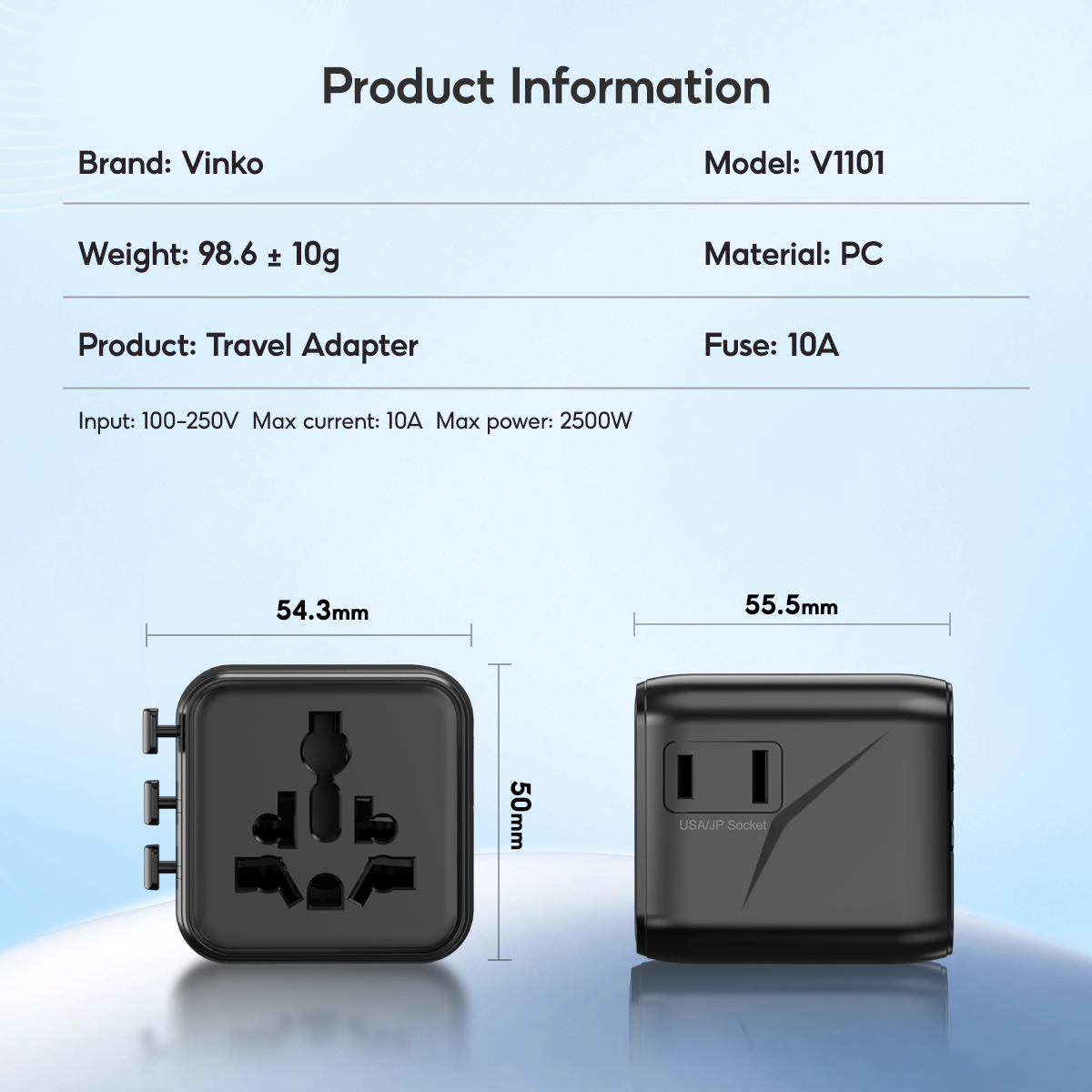 VINKO Mini Travel Adapter Universal Plug V1101 International Charger ...