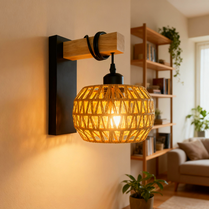 Rattan Bedside Wall Lamp Retro American Bar Cafe Decoration Wall Light ...