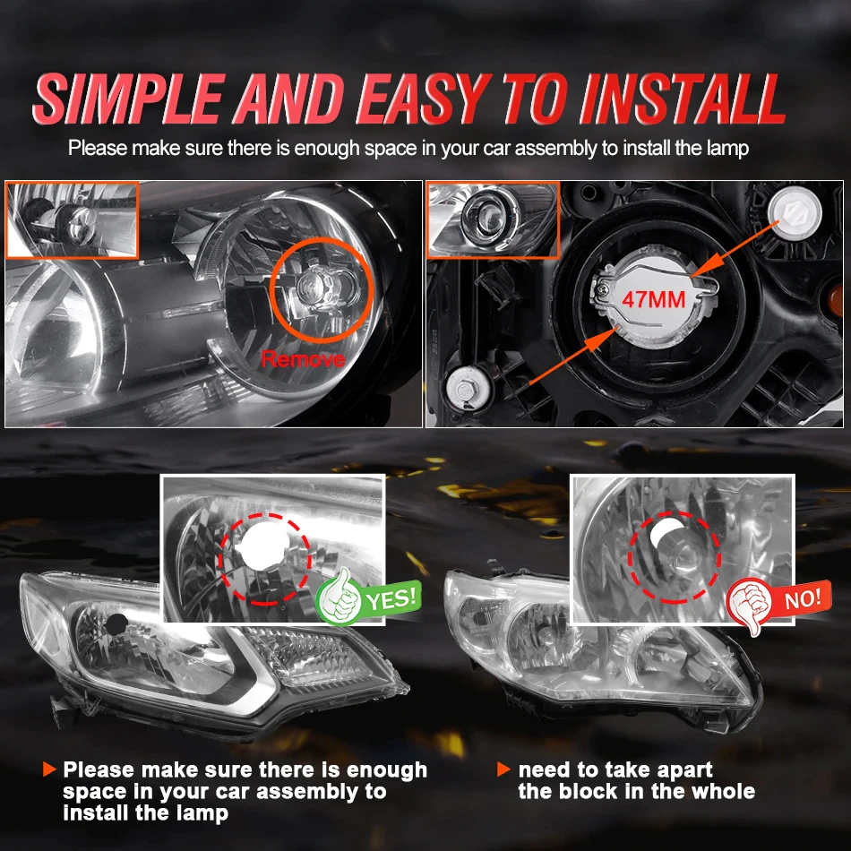 H4 LED Headlight Bulbs 2PCS 400000LM 800W IP68 Waterproof Mini Projector for Car Truck SUV ...