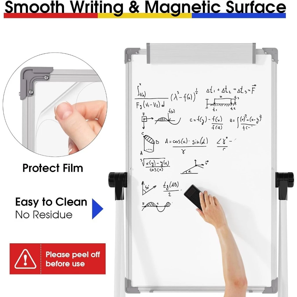 White Board Magnetic Flip Chart Whiteboard With Stand Dual-Sided Easy ...