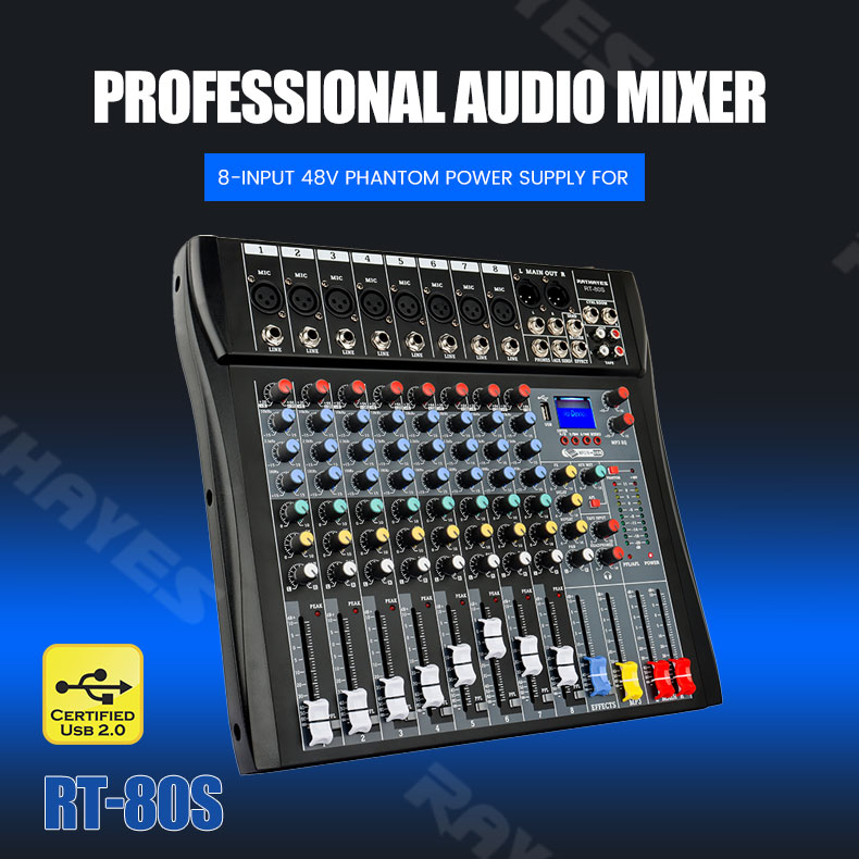 RAYHAYES RT-80S Mixer Amplifier With Equalizer Bluetooth 6/8/12 Channel Suport PC//USB/MP3 ...