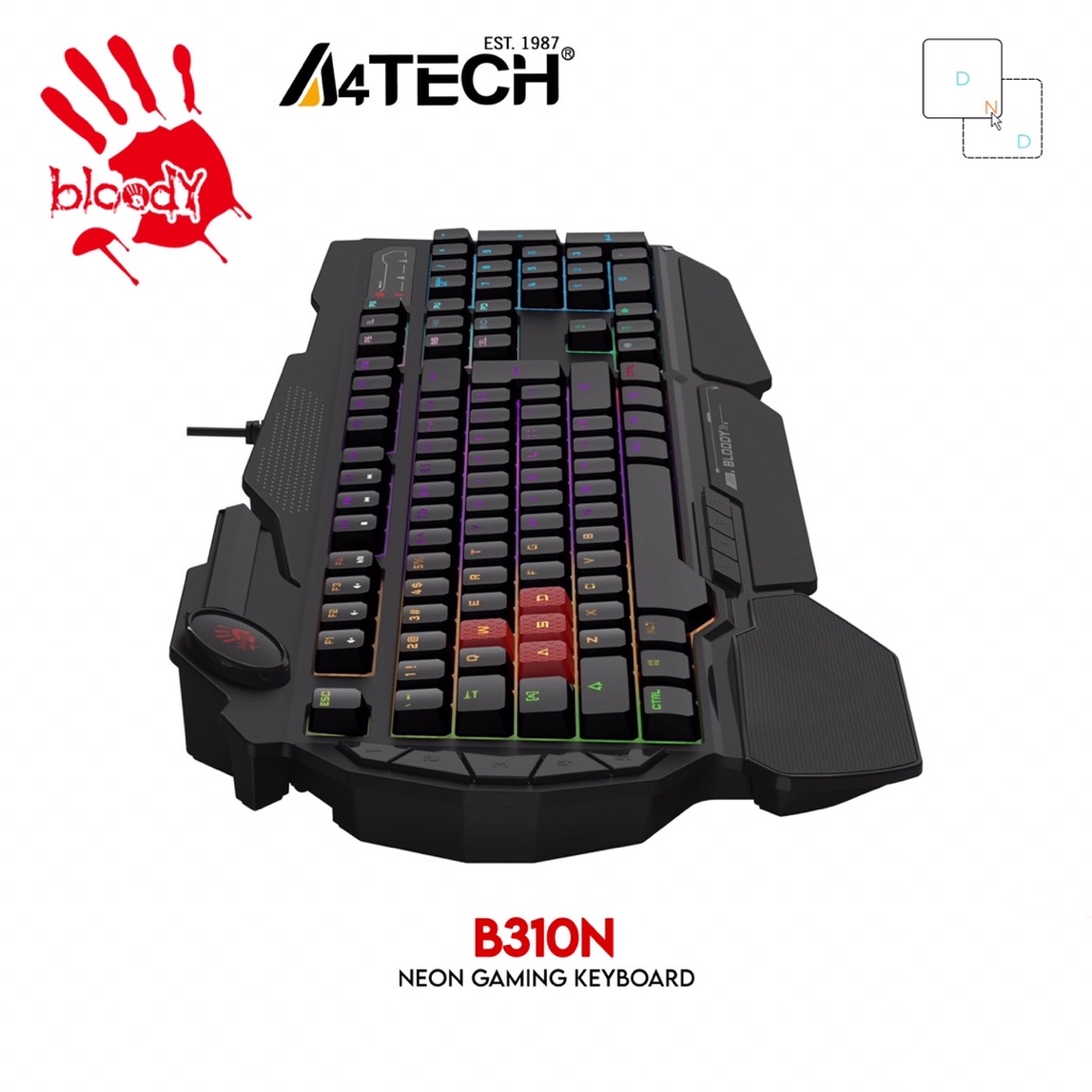 A4TECH BLOODY B310N Neon Macro Gaming Keyboard with Wrist Rest, 1ms Key ...