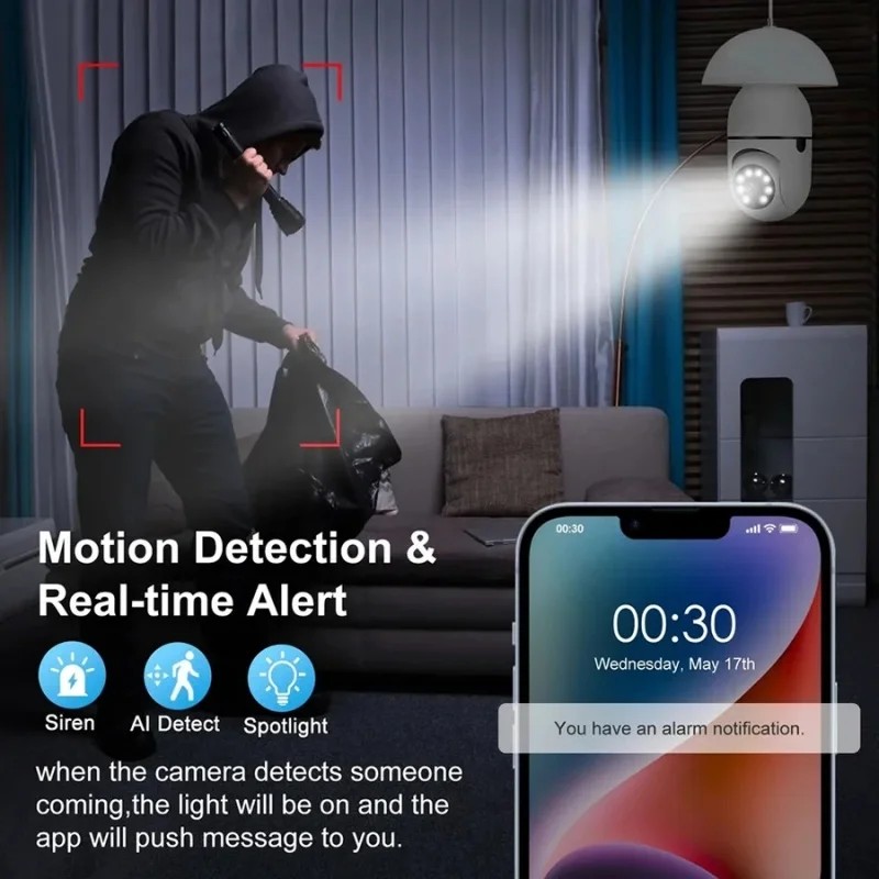 CCTV V380 1080P Wireless Bulb Camera with Night Vision and Auto ...