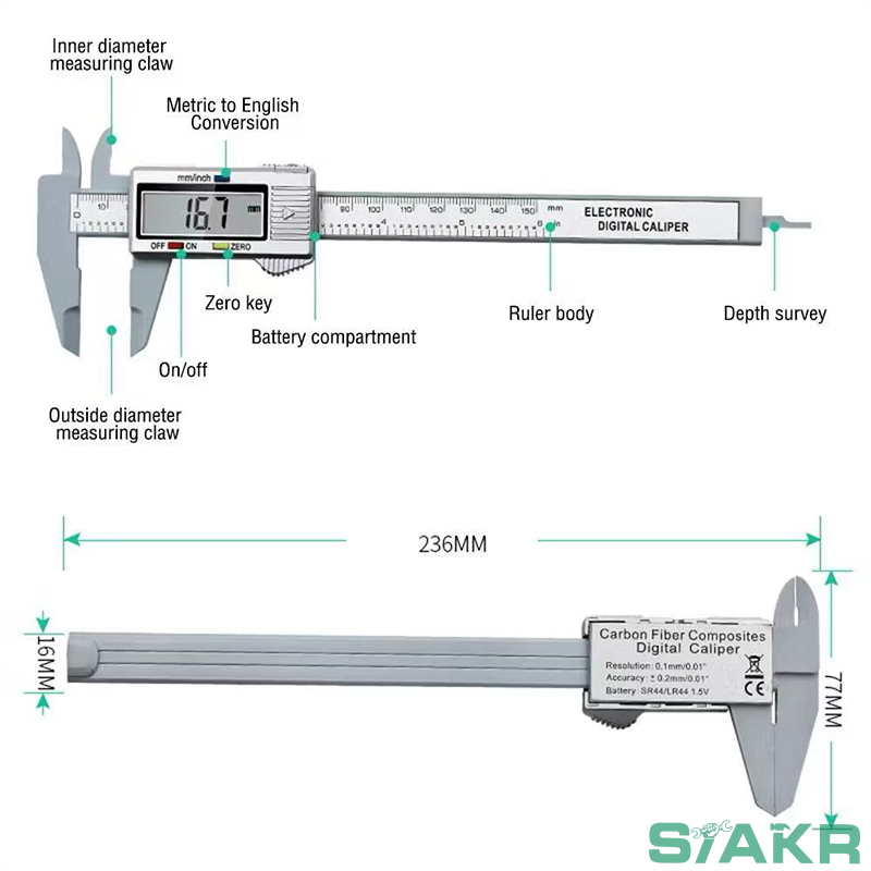 150mm Electronic Digital Caliper Ruler Carbon Fiber Composite Vernier ...