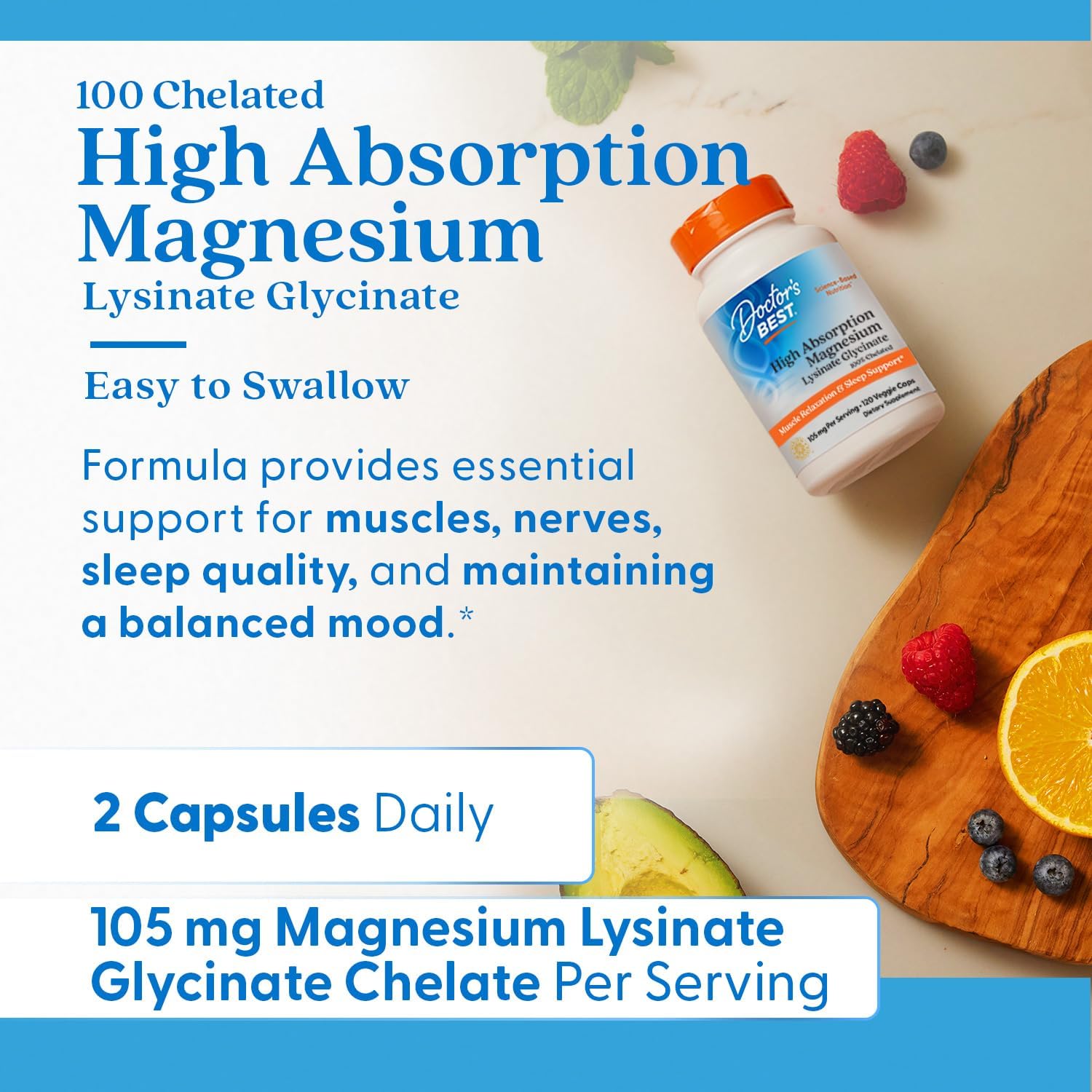 Doctor's Best Chelated Magnesium Glycinate 120 veggie caps (07/2028 ...