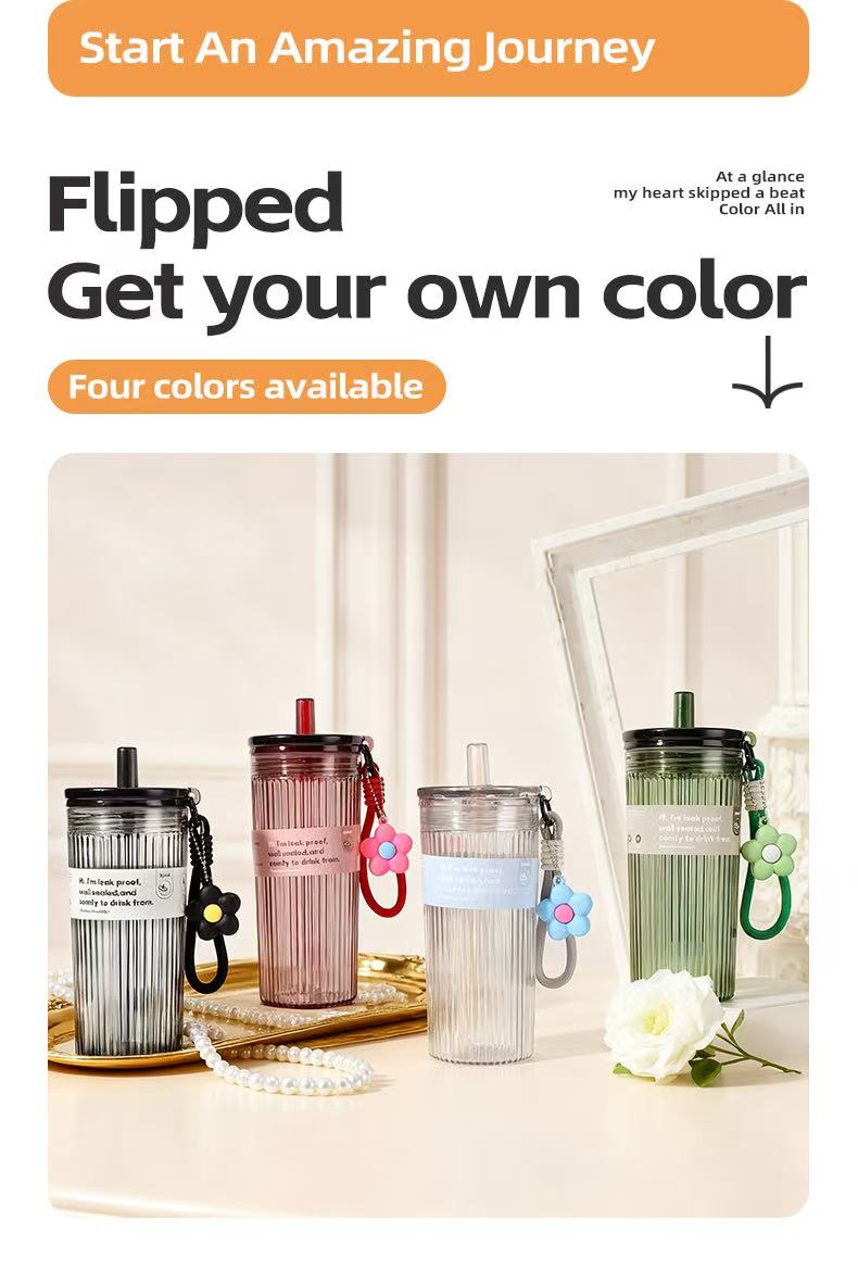 650ml Ice Crystal Double-Layer Plastic Cup with Straw and Carrying Rope ...