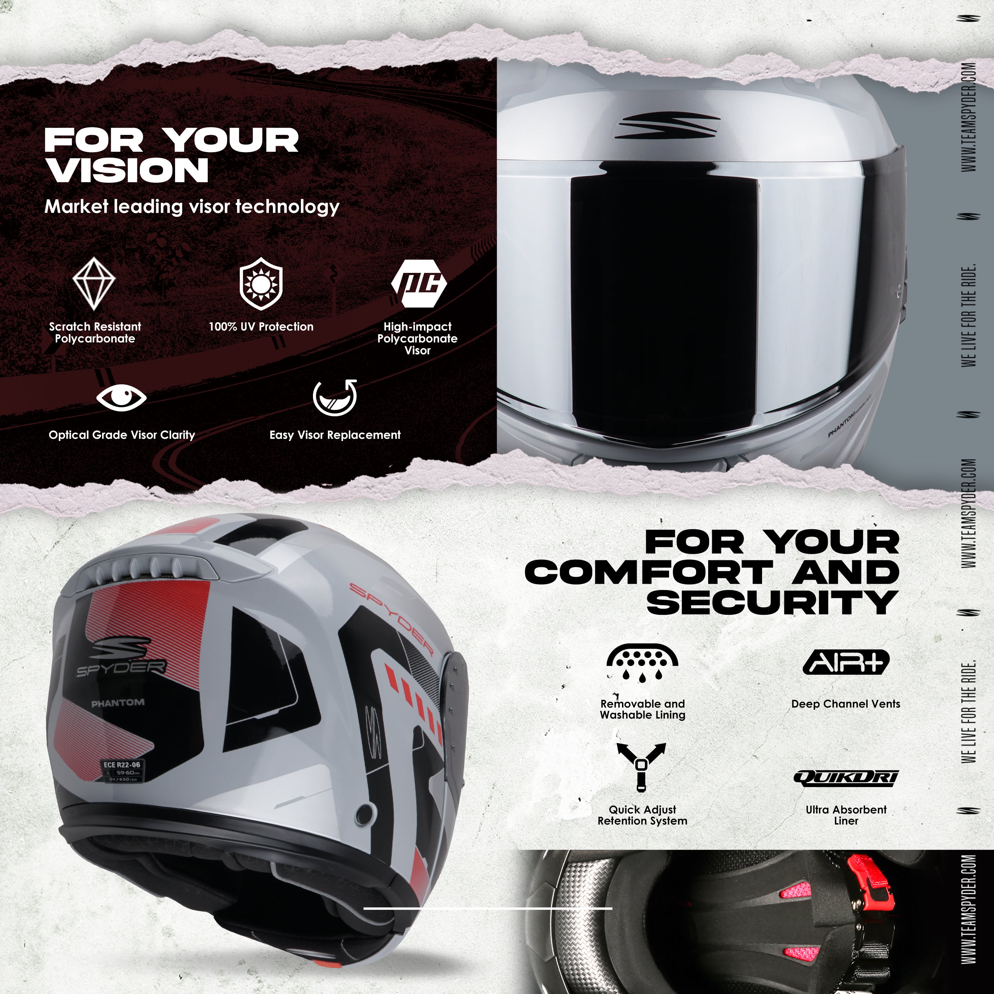 Spyder PHANTOM GD S1 MAZE Modular Dual Visor Motorcycle Helmet | ECE ...