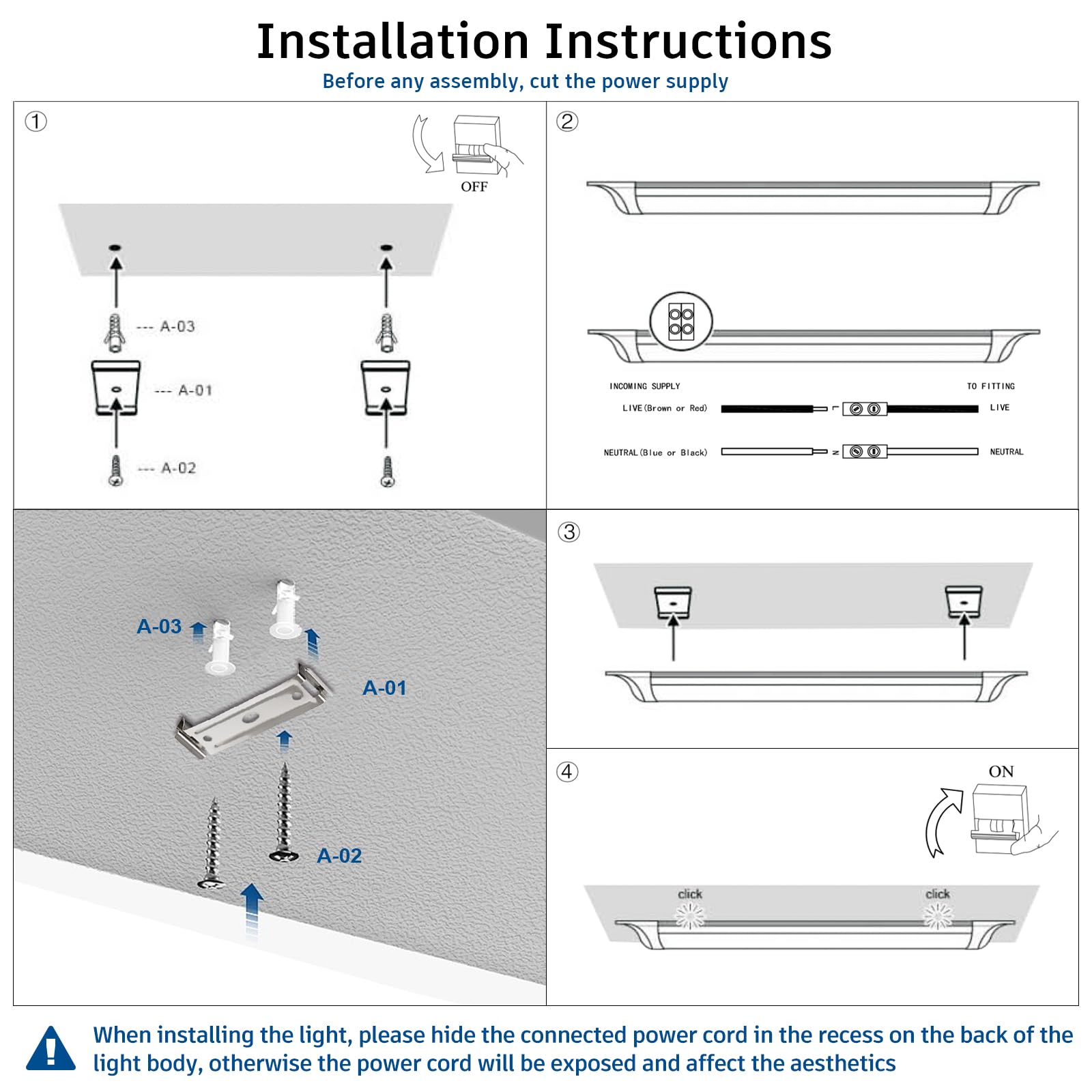 LitUp 20W-70W LED Tube Light Ceiling Light LED Light For Room Bedroom ...