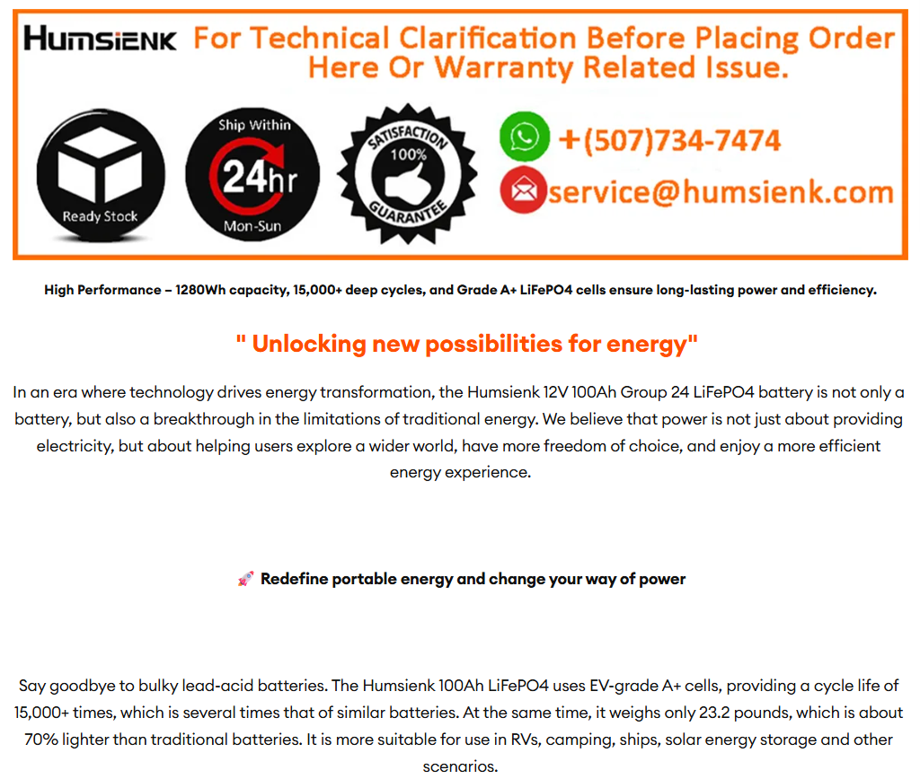 HumsiENK 12.8V 100Ah Solar LiFePO4 Battery for Solar, Marine,UPS,DIY ...