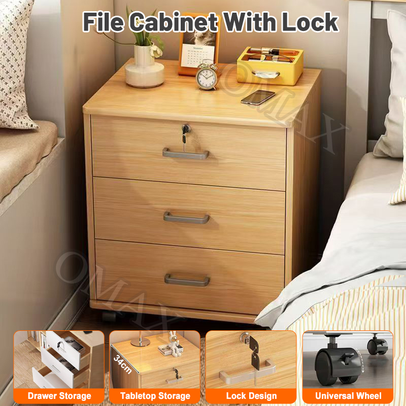 Storage Cabinet File Cabinet Bedside Table Drawers Cabinet with Lock ...