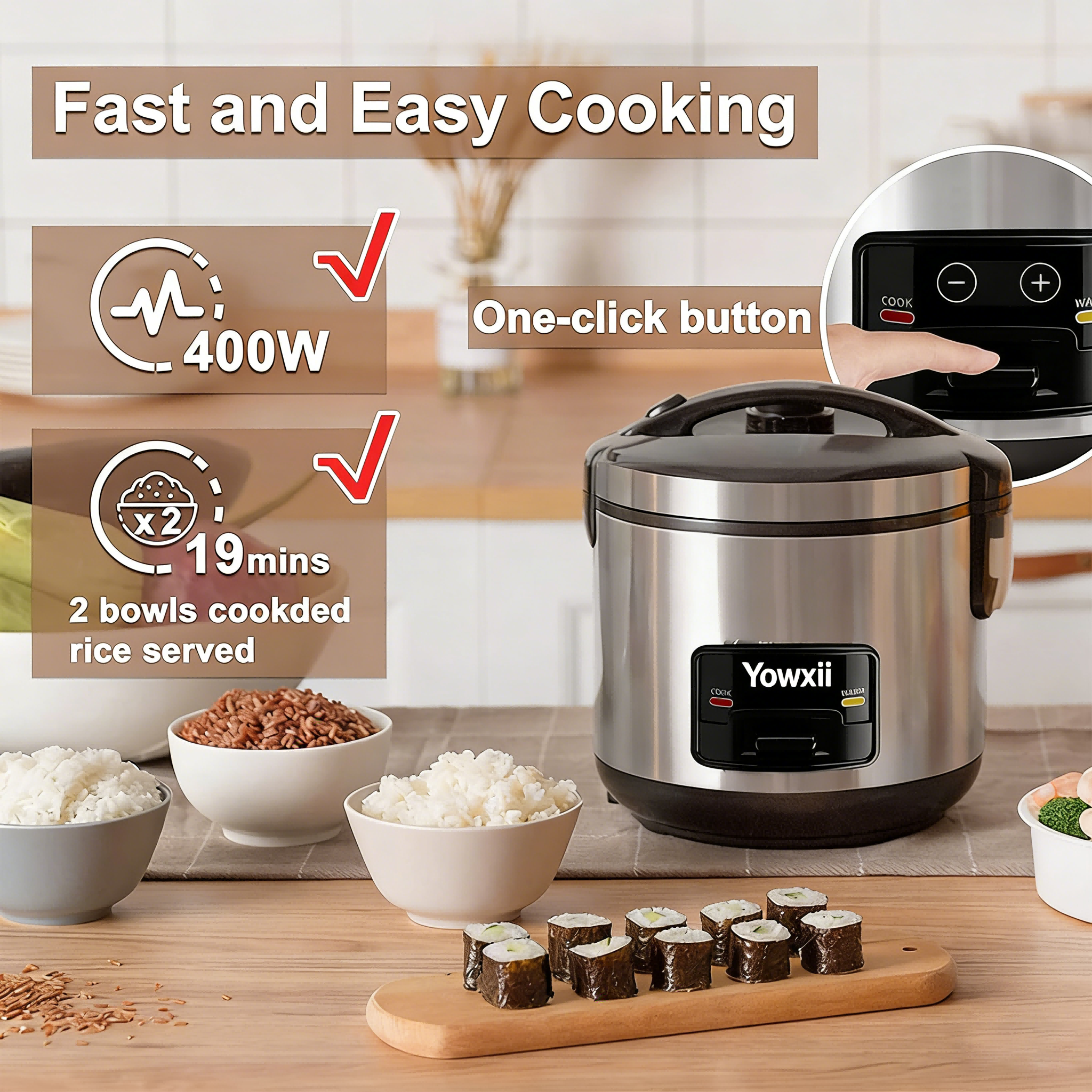 Yowxii Rice Cooker Stainless 4L Large Capacity Standard Multifunctional ...