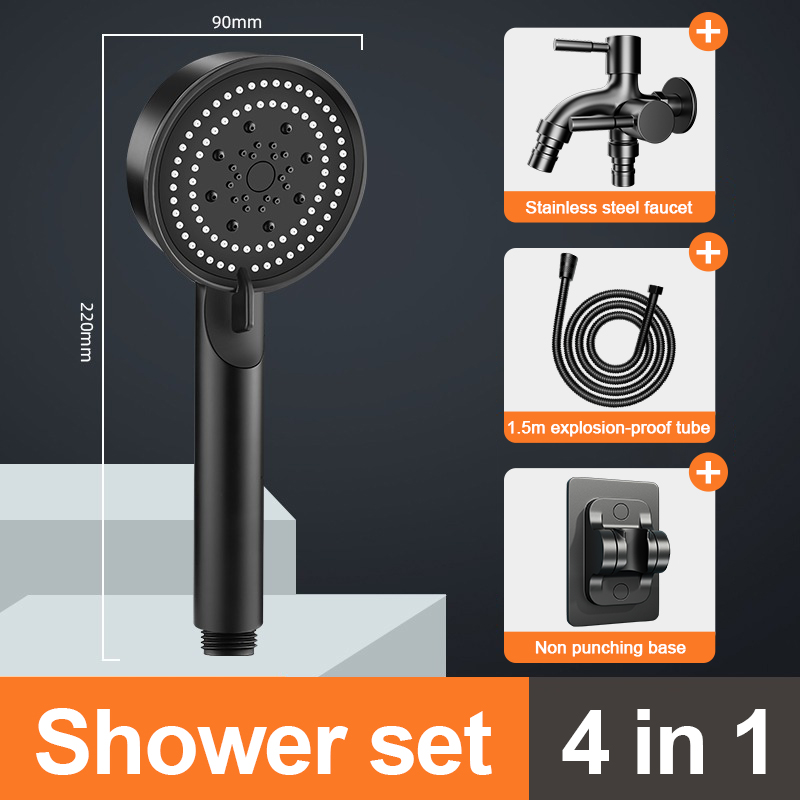 【BUY 1 FREE 1】4 in 1 Shower Head With Hose Set Black Shower Sprayer ...