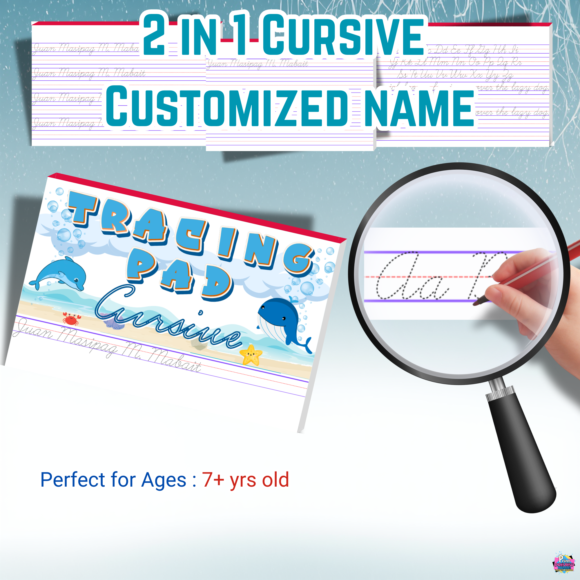Tracing Pad 2 in 1 Cursive Name and Alphabet for Advance Writing School ...