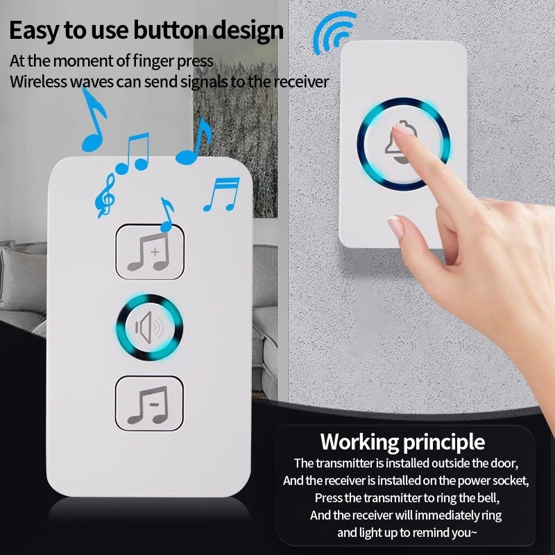 Home Appliances LED Wireless Doorbell IP44 Waterproof Durable 62 Song ...