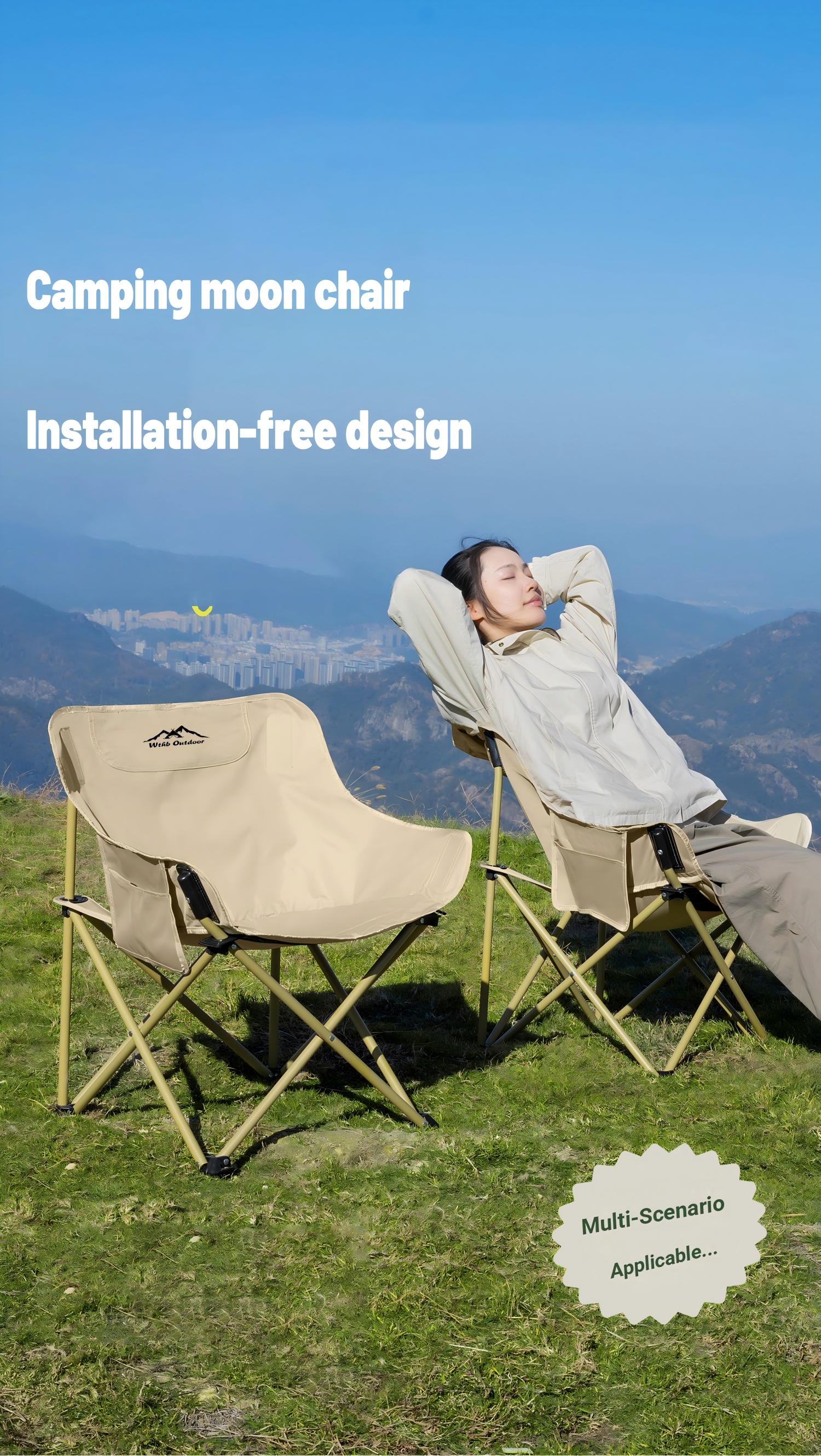 Oway 2pcs Camping Chair large Moon Chair Folding Portable Recliner ...