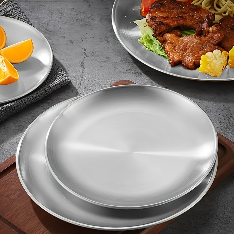 European Style Dinner Plates Western Steak Round Tray 304 Stainless ...