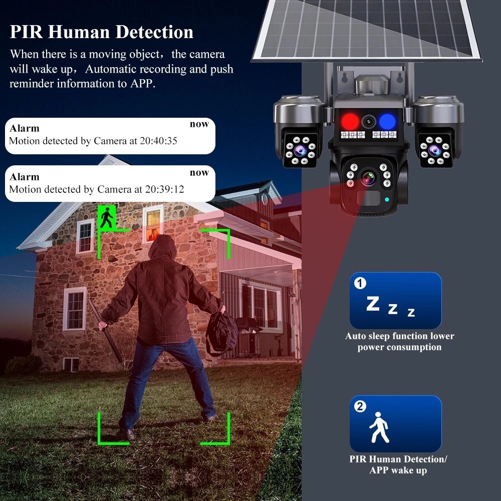 V380 Pro 4K 3 Lens WIFI Solar CCTV Camera Wireless Waterproof Outdoor ...