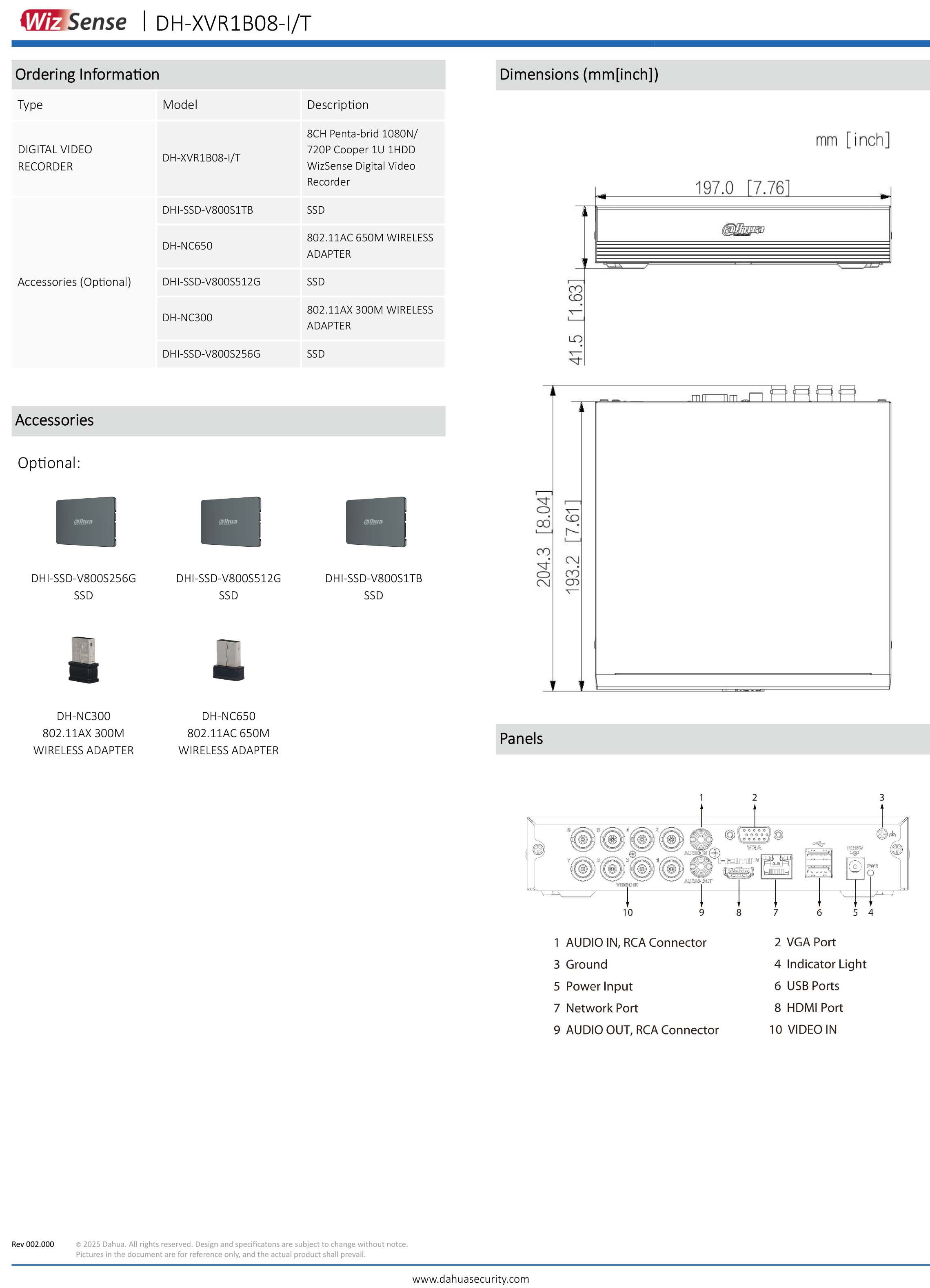 DAHUA 2MP DH-XVR1B08-I/T 8 Channel Penta-brid Cooper Series Two Way ...