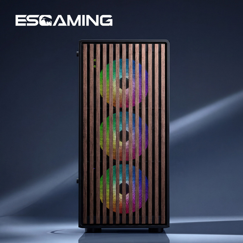 ESGAMING Wooden Grain Gaming Computer Case ATX M-ATX Chassis Mid Tower ...
