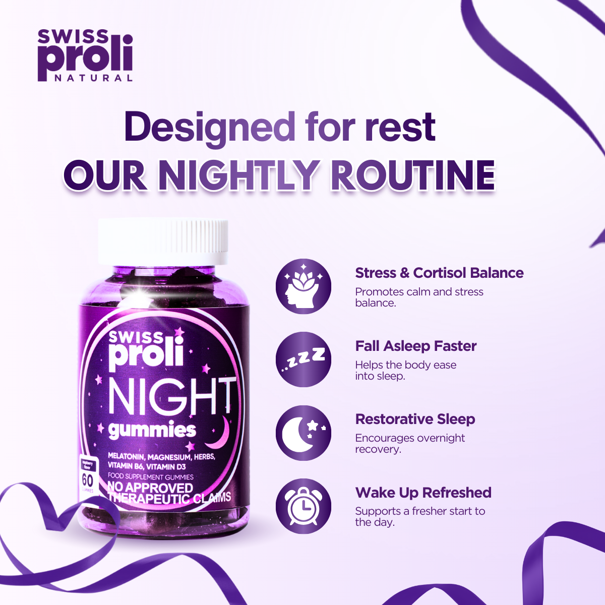 SWISS PROLI Night Melatonin Ashwagandha Gummies | 60pcs | L-Theanine ...