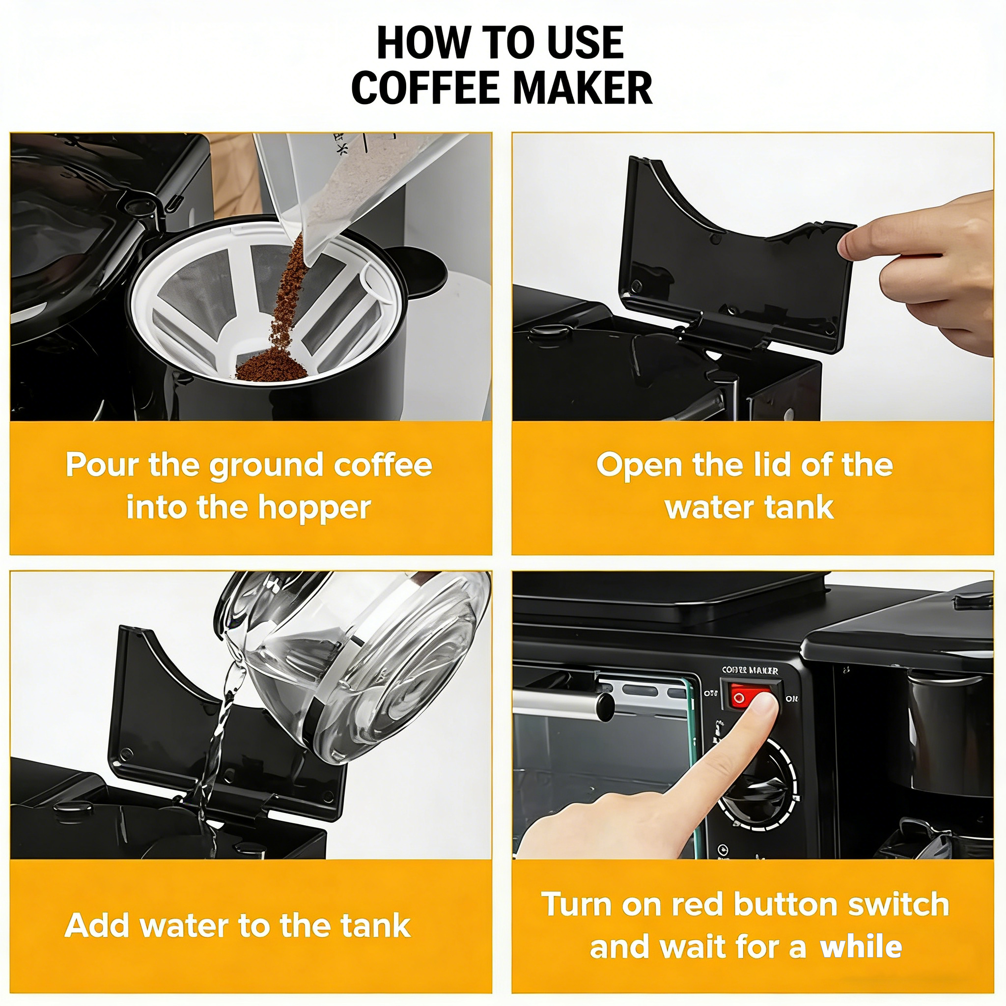 3 IN 1 Electric Breakfast Machine Home Appliance with Oven Coffee Maker ...