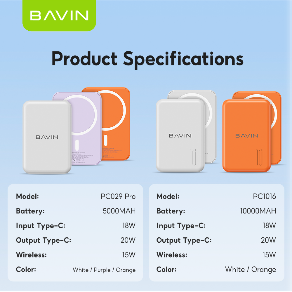 BAVIN PC029P 5000mAh / PC1016 10000mAh Wireless Magnetic Powerbank Fast ...