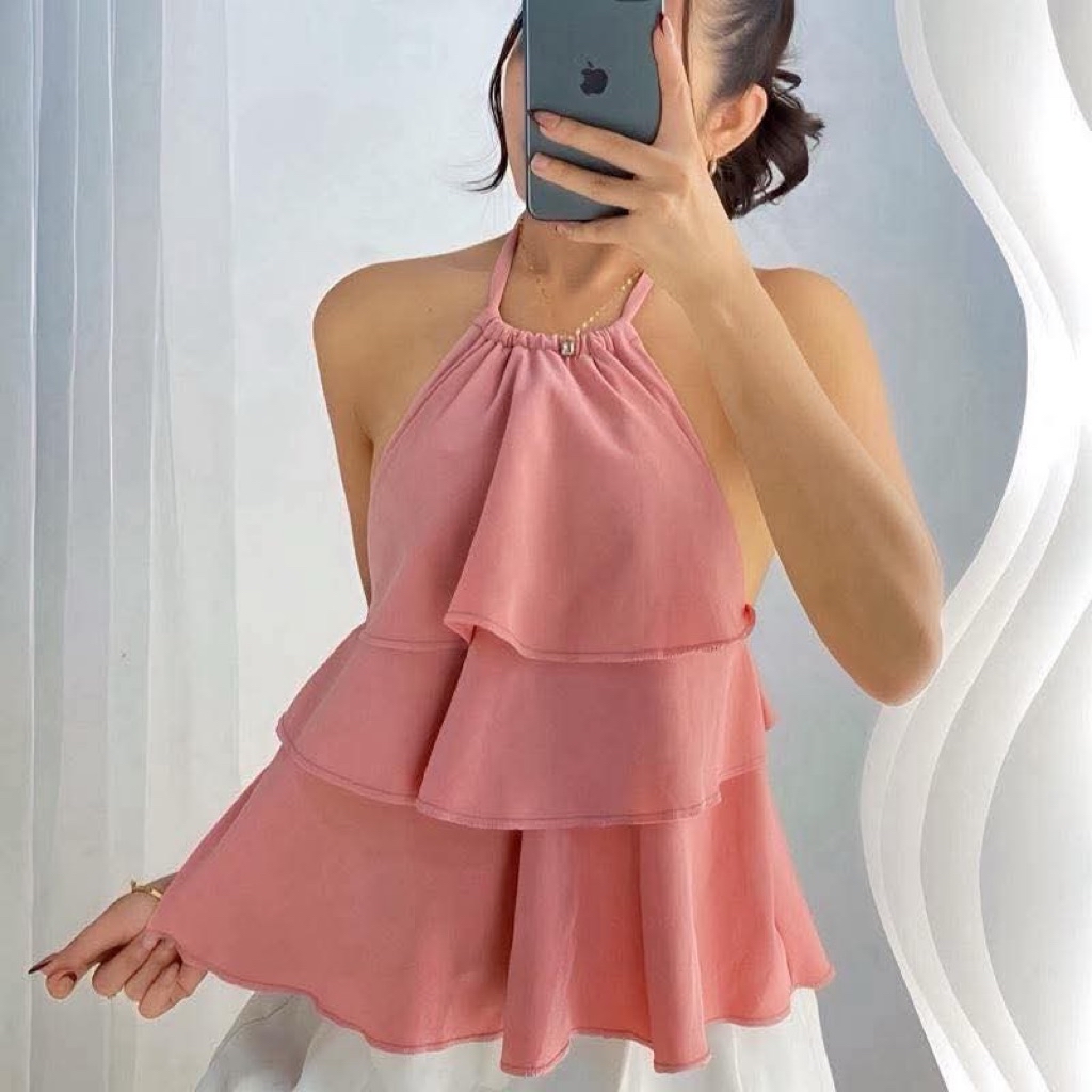 Georgette Elegant Halter Top with Tiered Ruffles for Women's Fashion ...