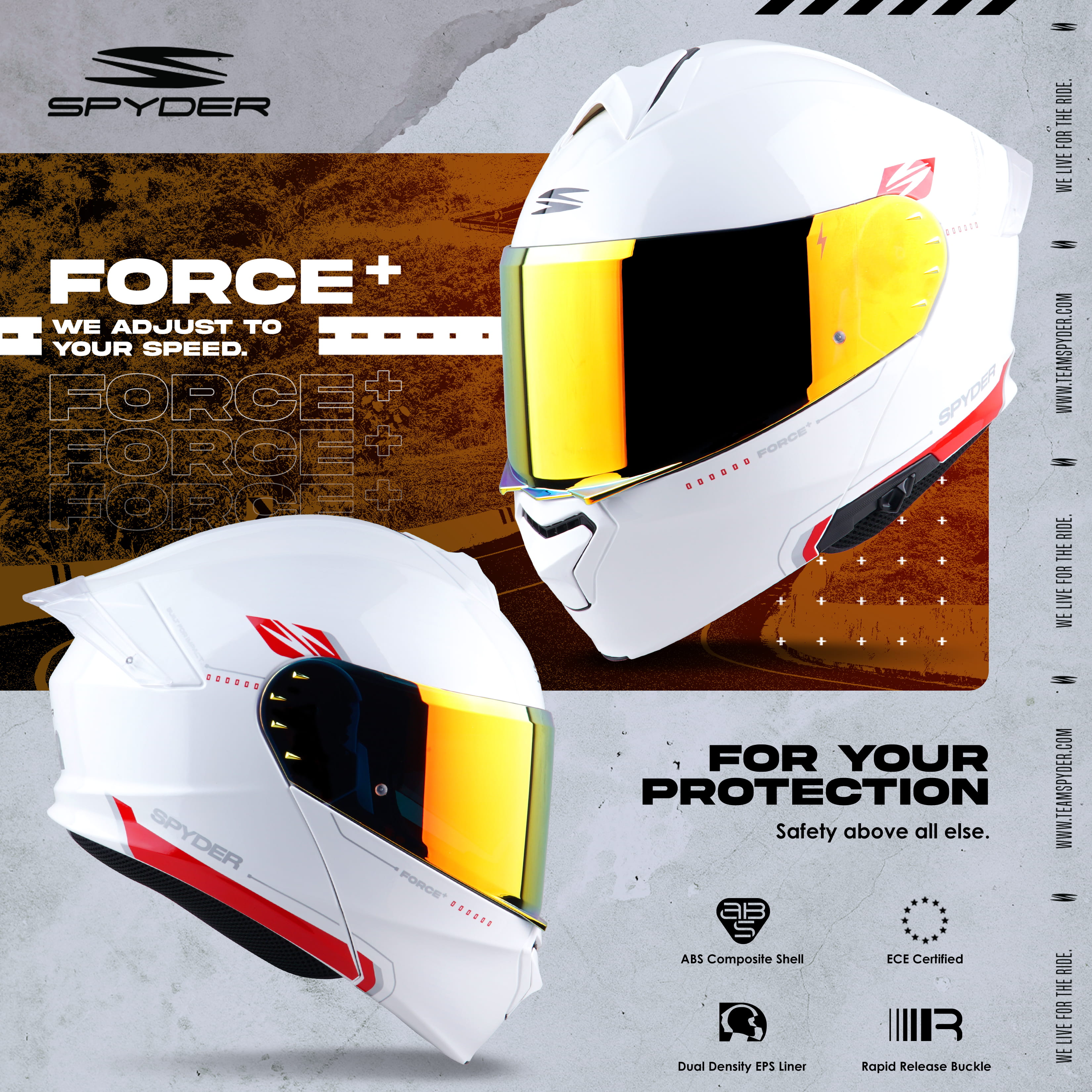 Spyder FORCE+ PD S0 V3 Modular Dual Visor Motorcycle Helmet | ECE ...
