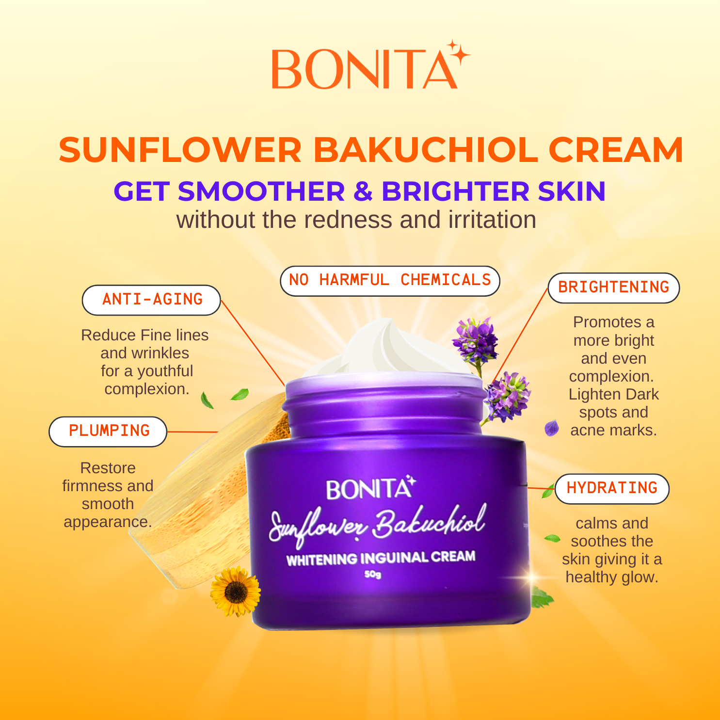 BONITA Sunflower Bakuchiol Inguinal Whitening Cream Pampaputi ng Singit ...