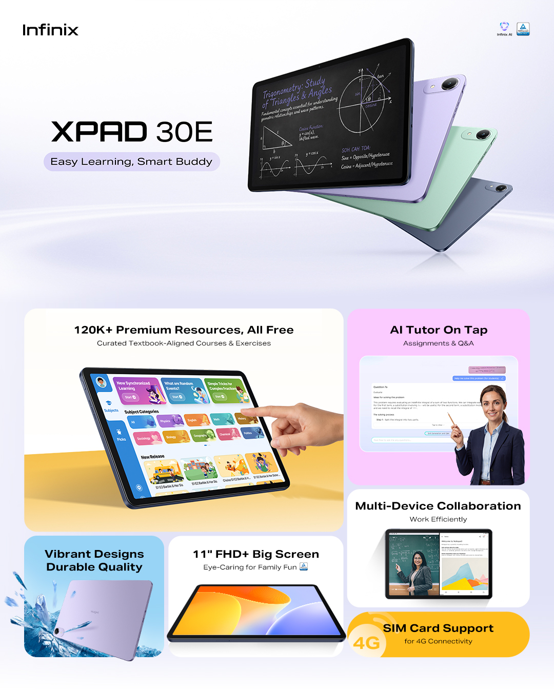 Infinix XPAD 30e 4G LTE + WiFi, 4+128, 120K Free Resources, 11" FHD+ ...