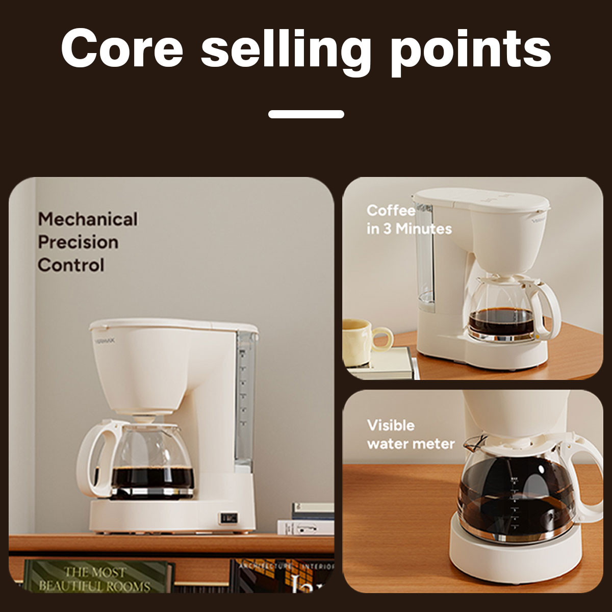 Vermax Drip Coffee Machine 900W with Detachable Water Tank & Cone ...