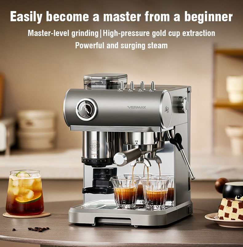 Vermax Barista Express Espresso Machine with Grinder & Boiler 20Bar ...
