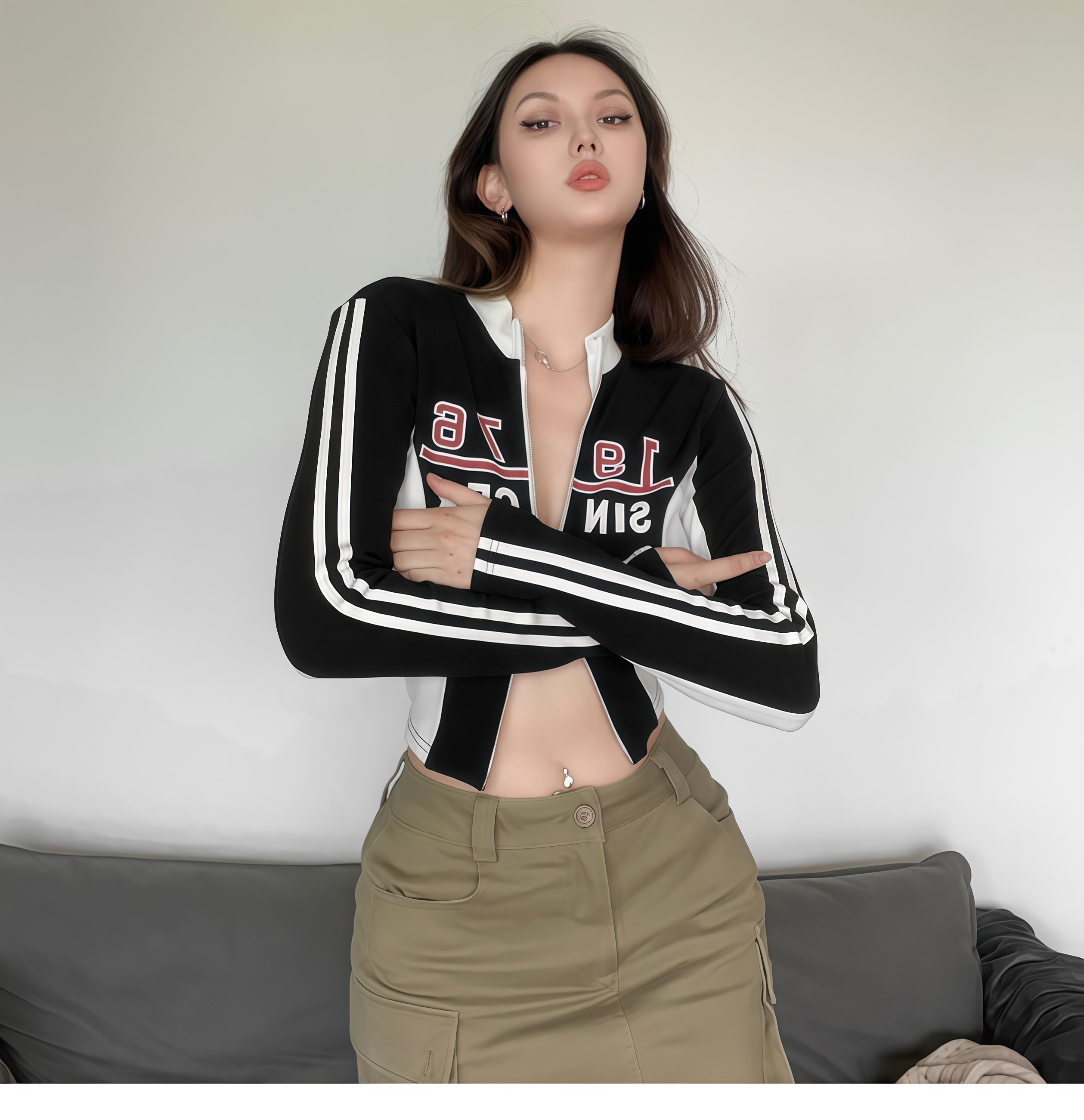 FUNLALA American Retro Motorcycle Style Letter Printed Zipper Jacket ...