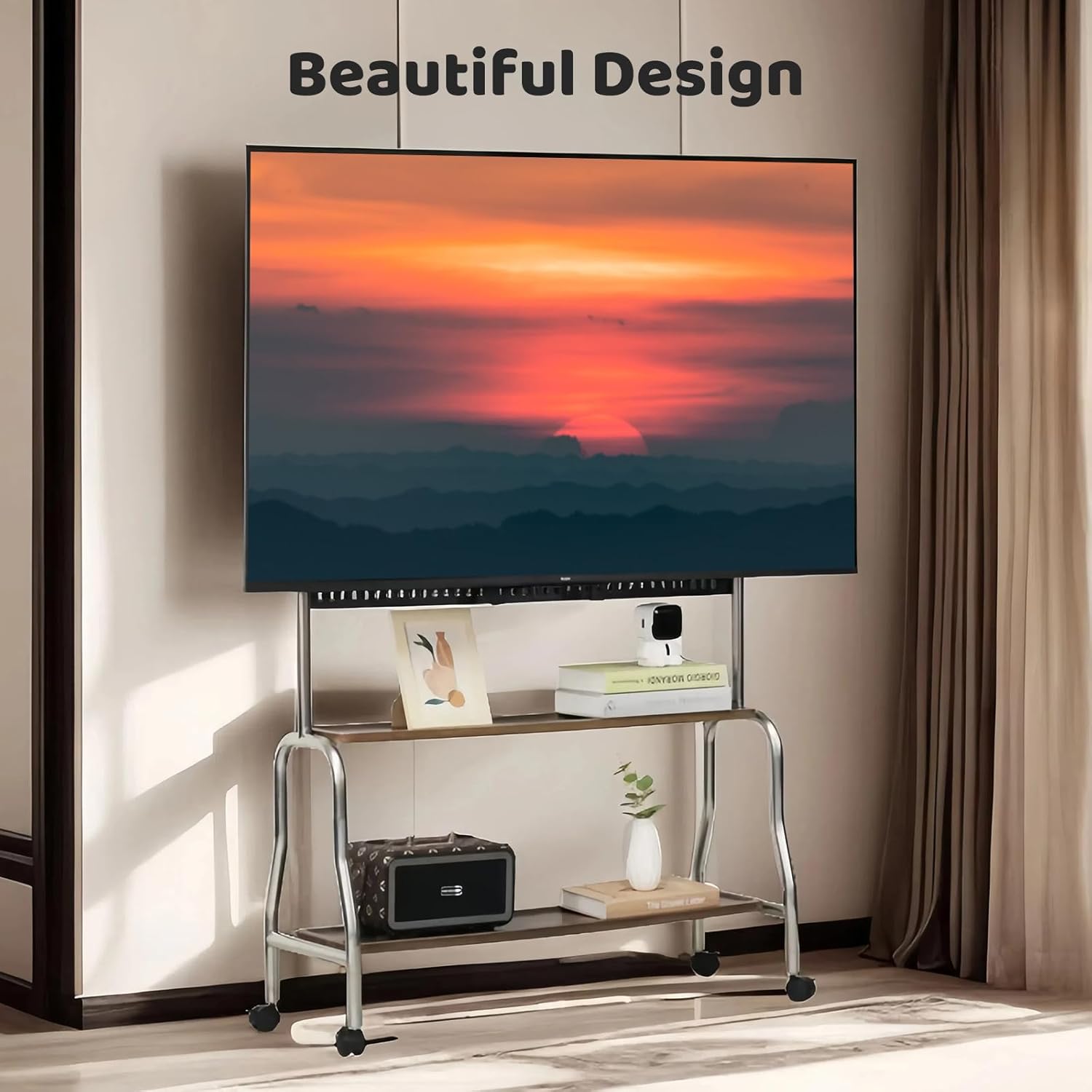 double layer TV floor standing living room stainless steel mobile ...