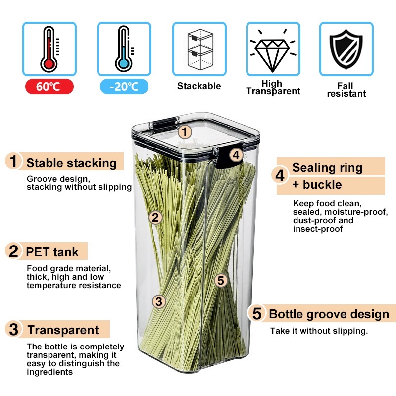 Food Cereal Storage Kitchen Seal Storage Tank Square Food Preservation ...