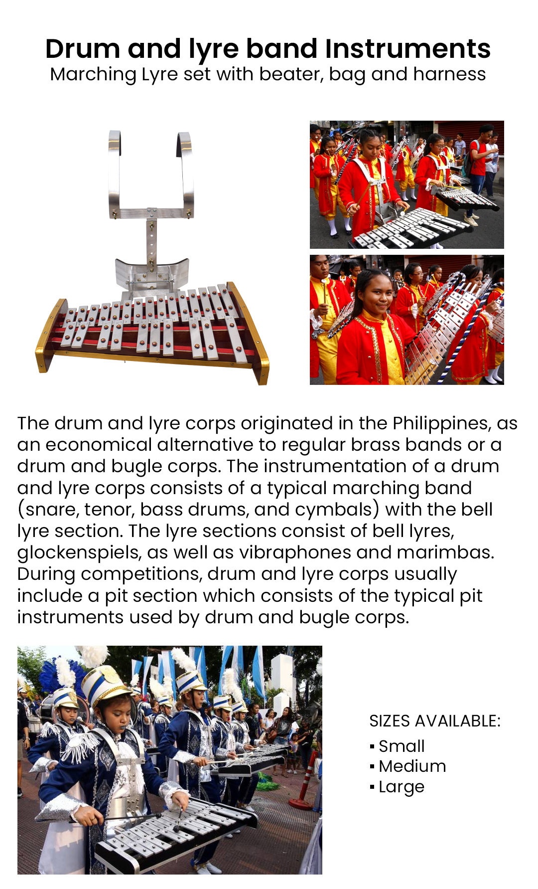 Marching Lyre Set Medium with Harness, Beater and Bag for Drum and Lyre ...