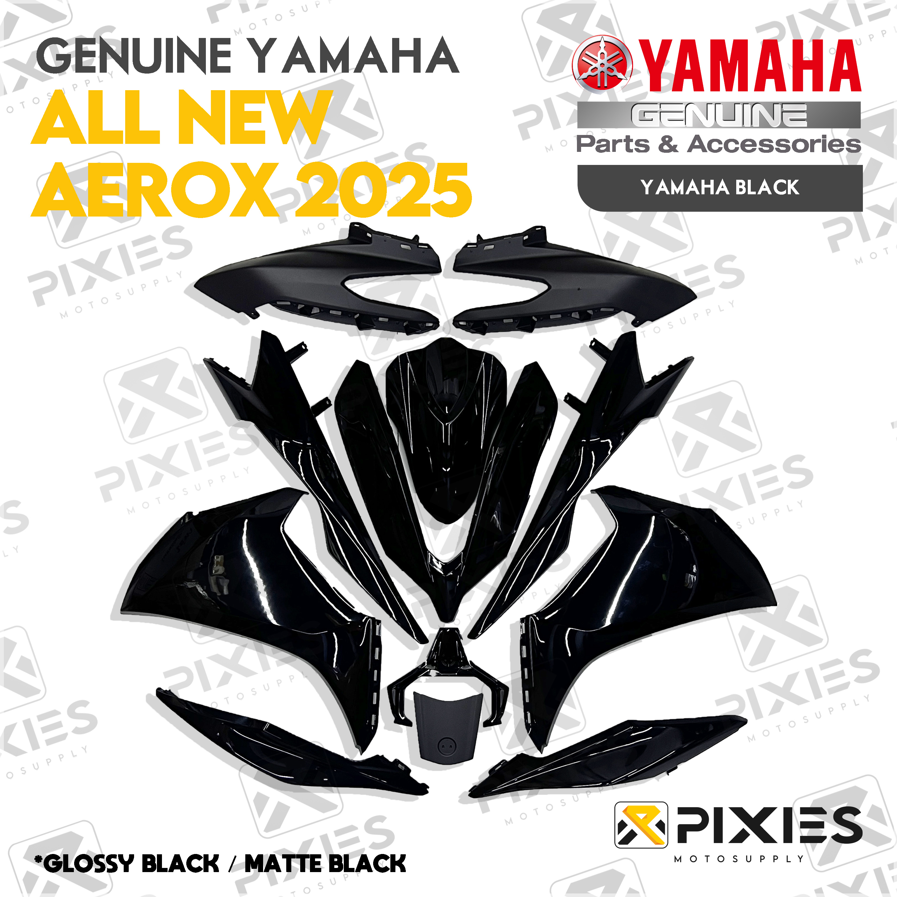 YAMAHA AEROX V3 STANDARD 2025 BLACK GLOSSY BLACK SPARE PARTS FAIRINGS ...