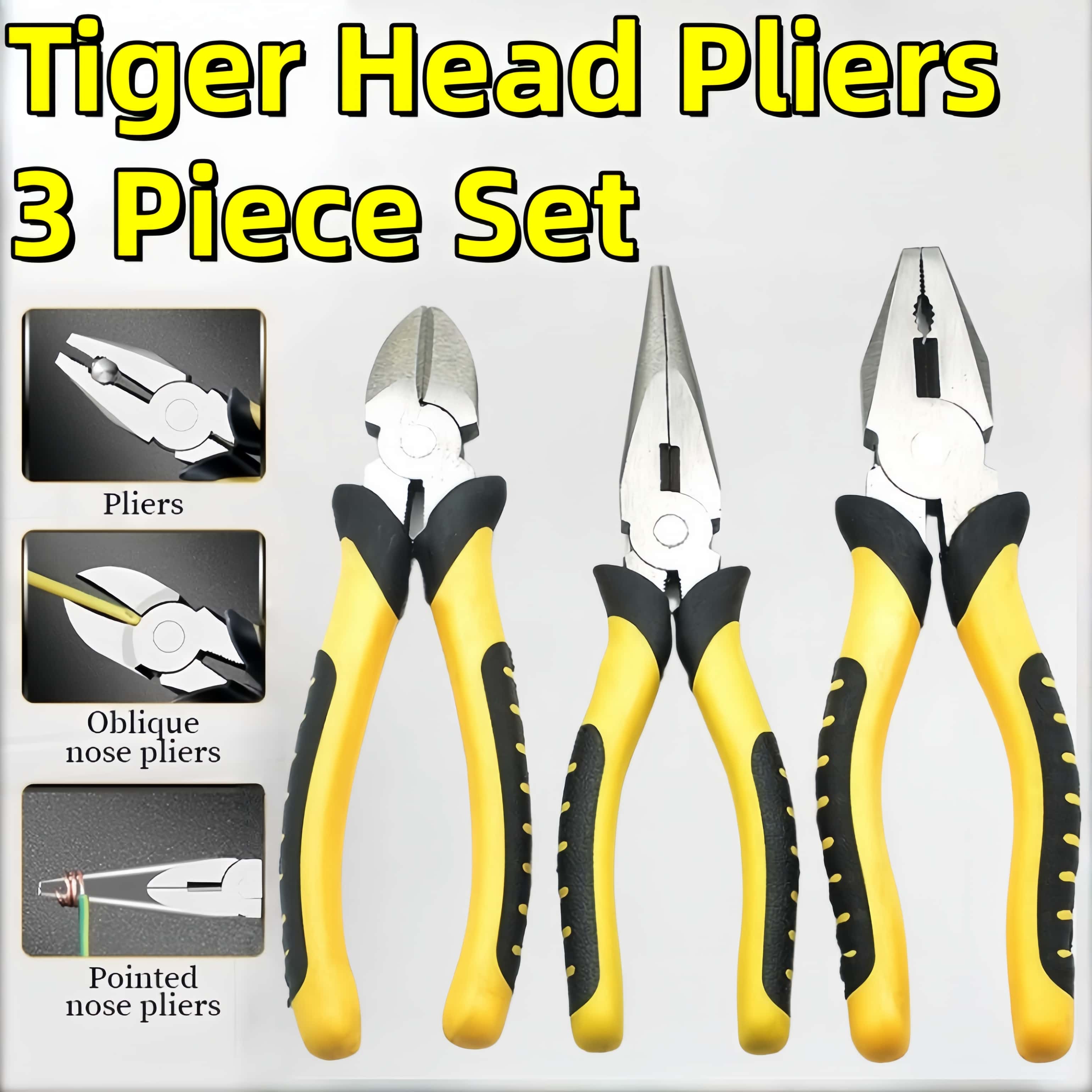 3-Piece Heavy Duty Pliers Tool Set 6-Inch Long Nose Cutter Pliers Set ...