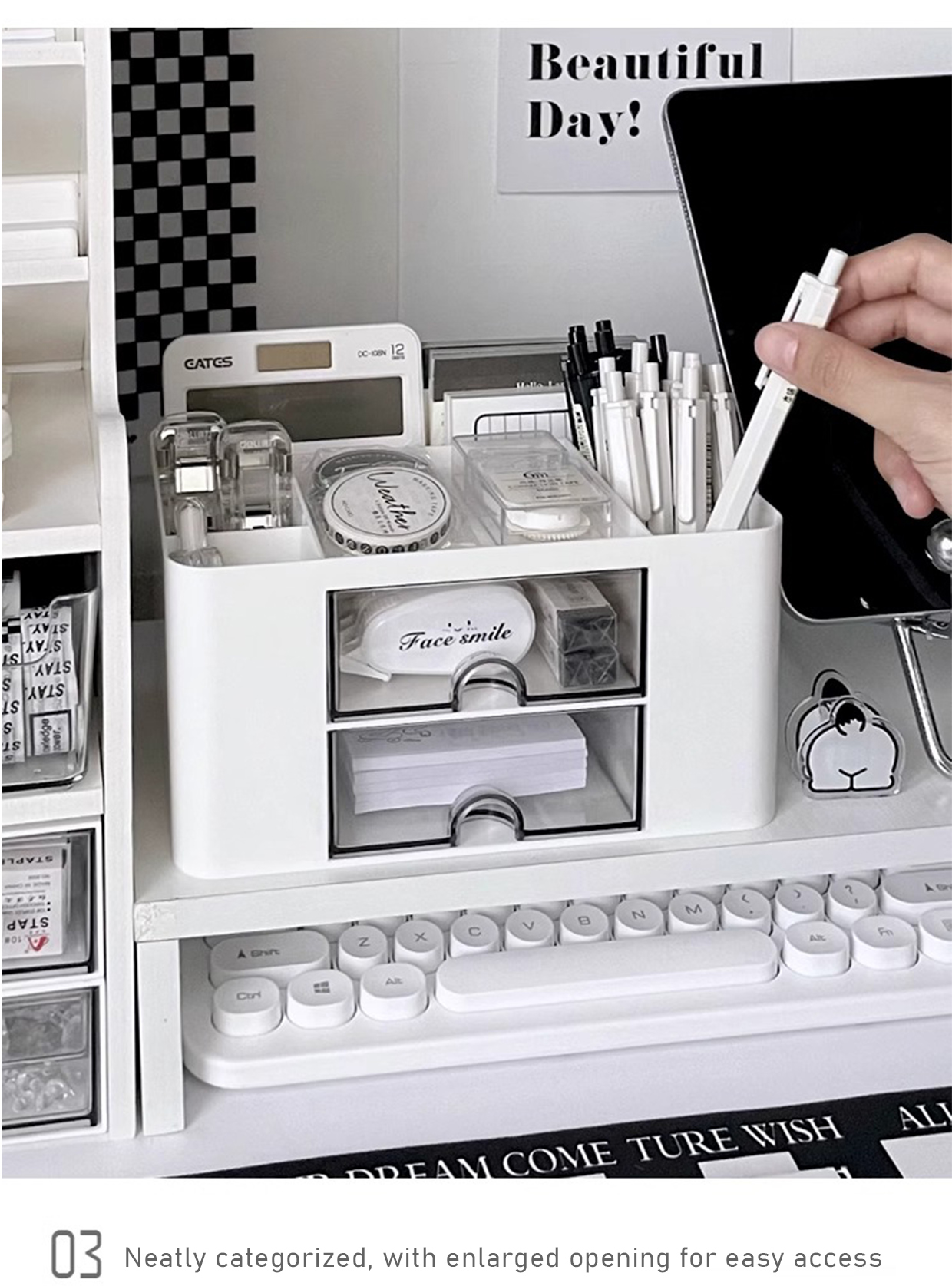 Desktop organizer with drawers, multifunctional pencil holder, small ...
