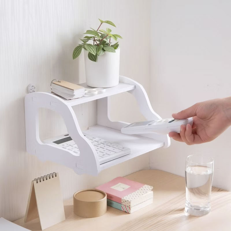 Wooden Wall Mounted WiFi Router Shelf Set-Top Box Bracket Storage Box 2 ...