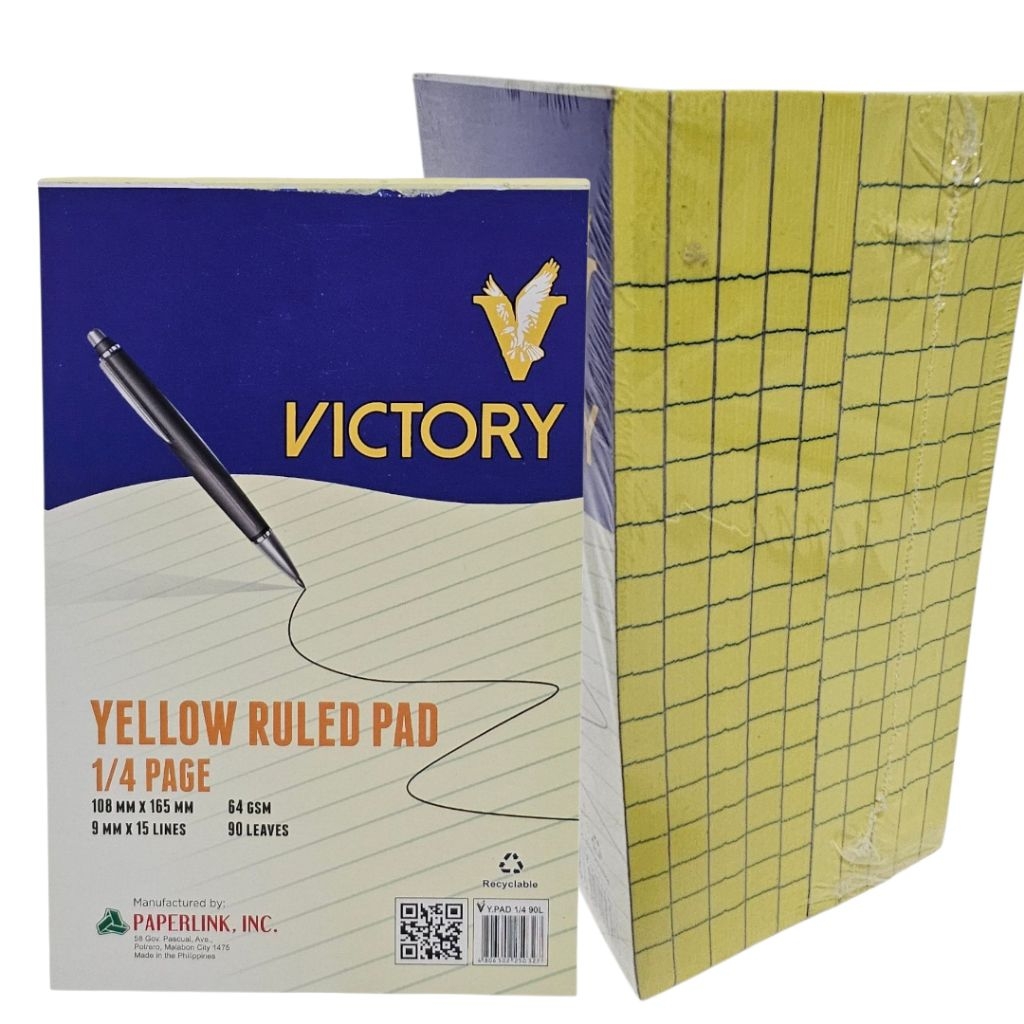Victory Yellow Ruled Pad 1/4 Page- 10 Pads | Shopee Philippines
