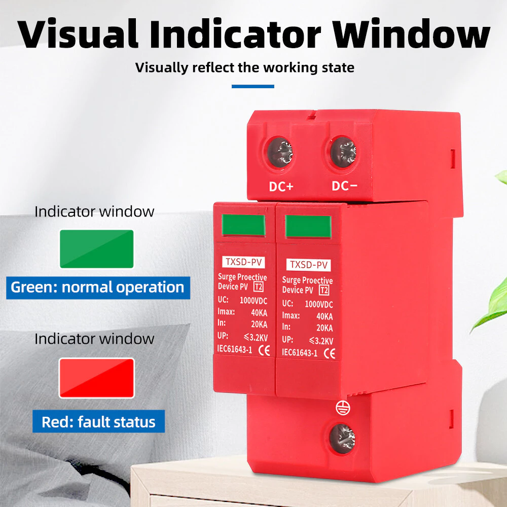 DC SPD Surge Protective Device 2P 40KA 60KA 600V 1000V surge Protector ...