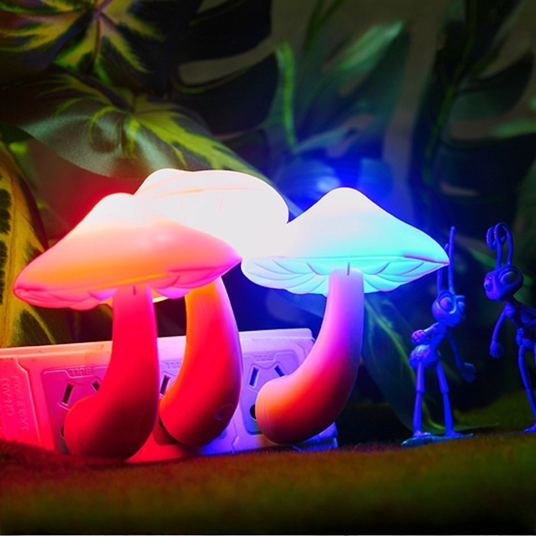Colorful Mushroom Night Light LED Dimmable Bedside Lamp Plug-in Mini ...