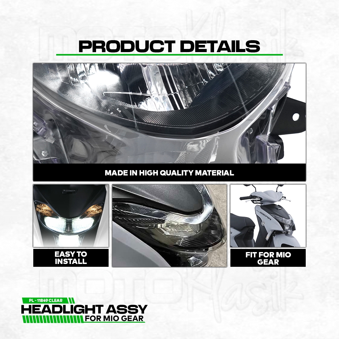 PHILED YAMAHA MIO GEAR 125 HEADLIGHT ASSY PL-11849 CLEAR LENS HEADLIGHT ...