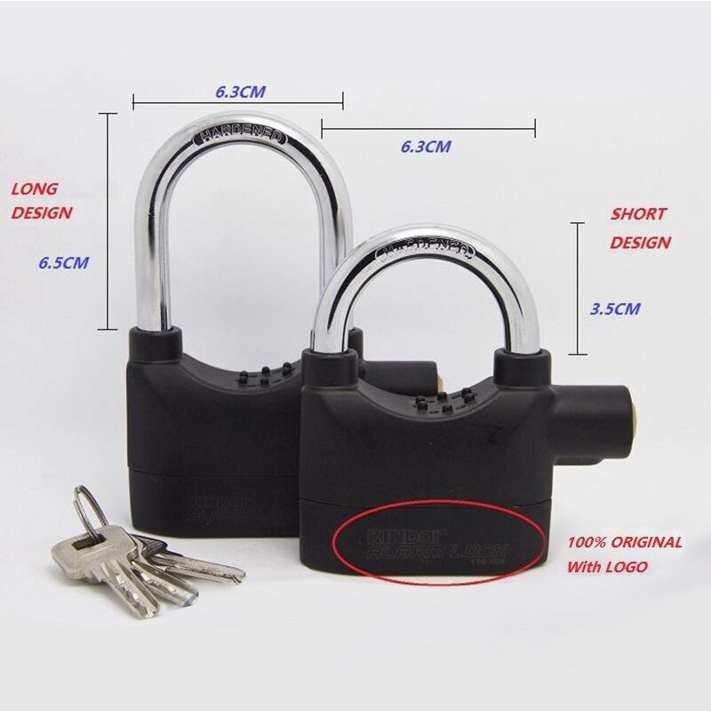 Alarm Padlock for Door/Motor/Bike/Car 110db Anti-Theft Security Lock ...