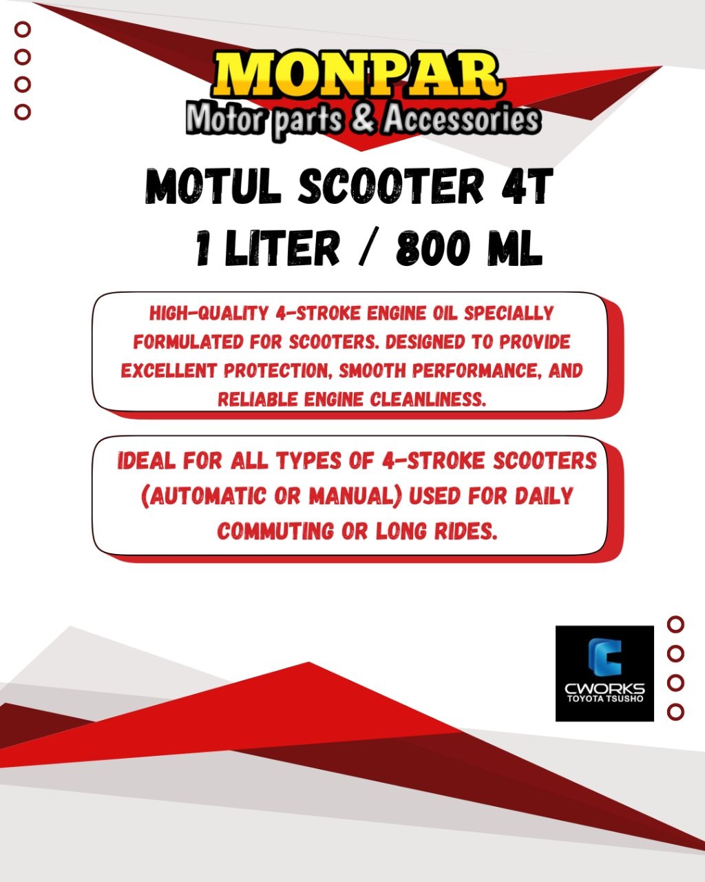 MOTUL SCOOTER 4T 10W 40 MOTOR OIL 1L and 800ml | Shopee Philippines
