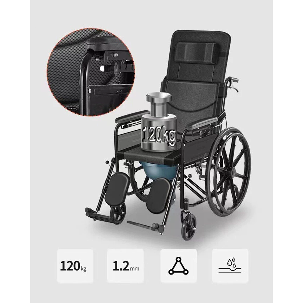 Fully reclining foldable adult wheelchair with toilet, 6 adjustable ...