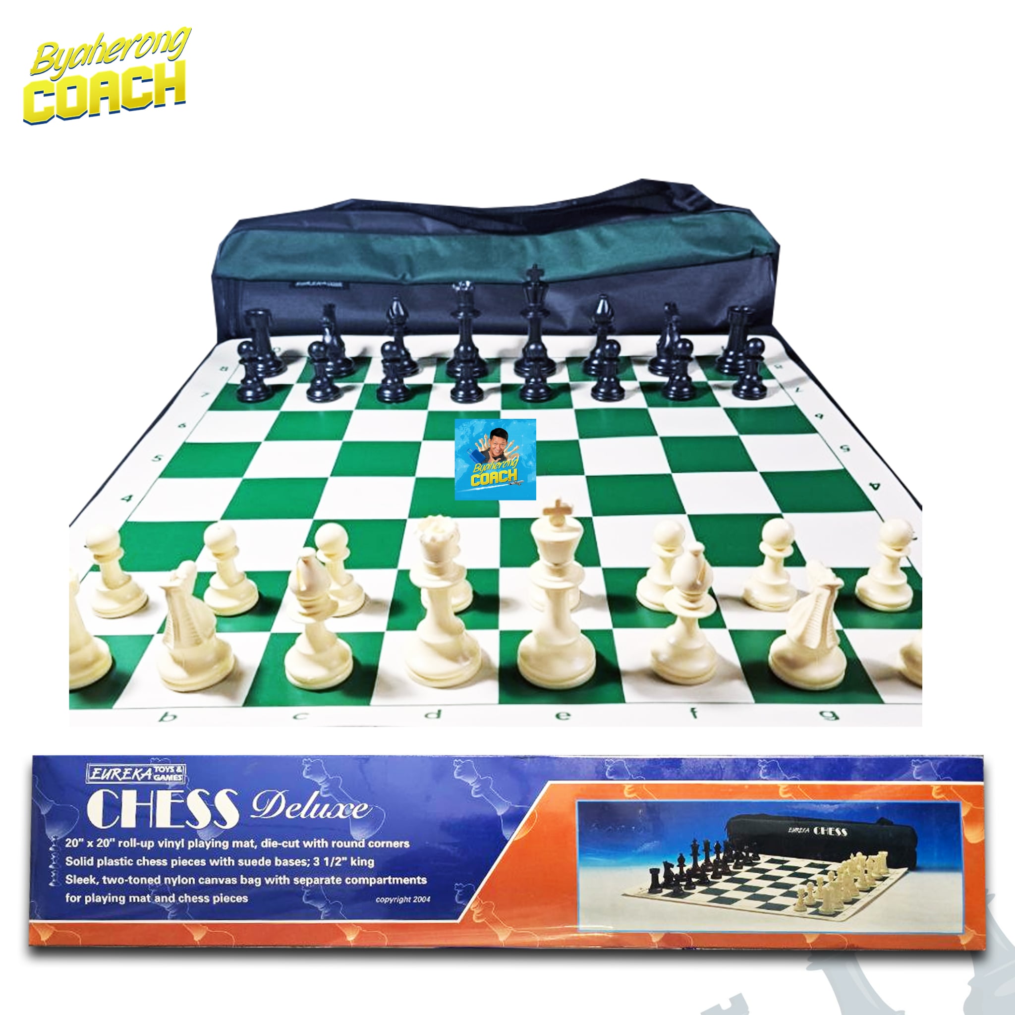 Deluxe Chess Set with Roll-Up Board & Carrying Bag – 20"x20" Vinyl Mat ...